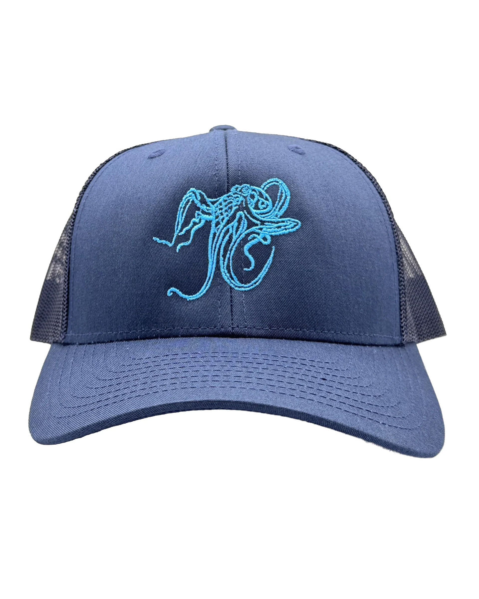Octopus 6 Panel Curved Bill Trucker Hat Navy | Uroko – UROKO